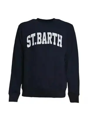 MC2 SAINT BARTH Navy Soho Cotton Sweatshirt With St. Barth Print - Blue