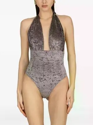 PARAMIDONNA Amber Velvet-effect Swimsuit - Grey