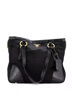 Prada Expandable Tessuto With Patent Large Shoulder Bag
