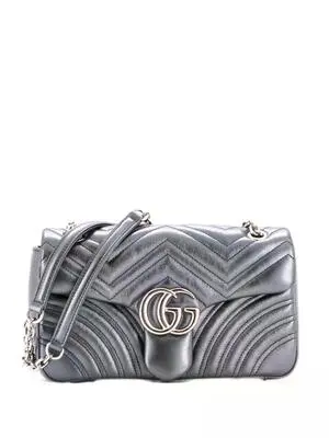 Gucci Gg Marmont Flap Bag Matelasse Leather Small Crossbody Bag - Grey