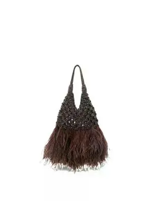 HIBOURAMA Vannifique Plumes Feather-trim Shoulder Bag - Brown