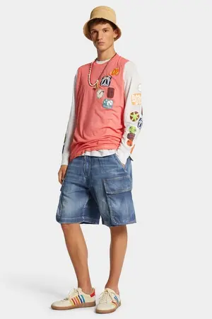 Dsquared2 Summer Lovers Medium Wash Loose Cargo Shorts