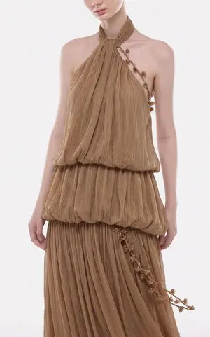 MONTSAND Pleated Beaded Maxi Dress