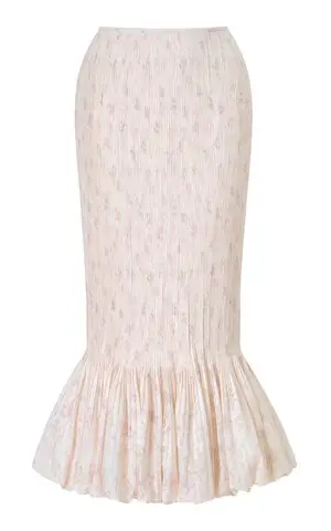 MONTSAND Floral Pleated Ruffle Cotton-blend Midi Skirt - Ivory