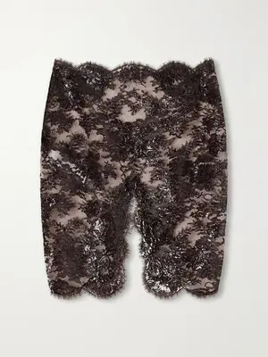 Saint Laurent Coated Lace Midi Skirt - Brown
