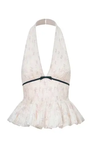 MONTSAND Floral Halter Cotton-blend Top - Ivory