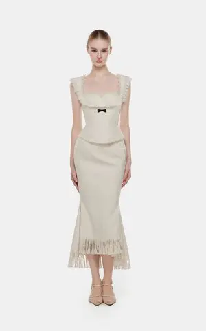 MONTSAND Fringe Cotton Midi Skirt - Ivory
