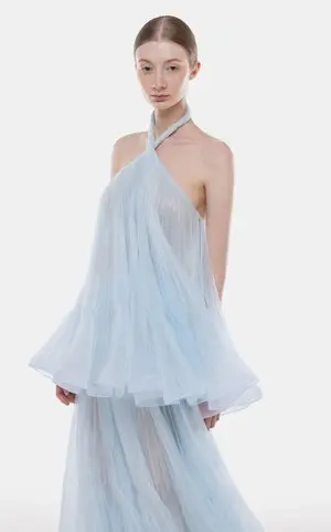 MONTSAND Pleated Ruffle Halter Top