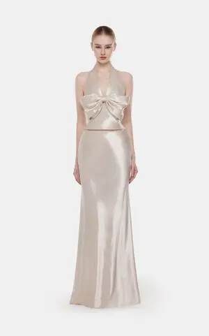 MONTSAND Satin Halter Ribbon Top