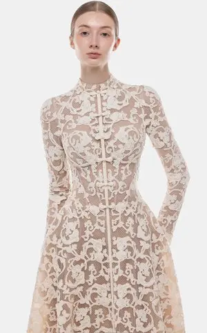 MONTSAND Brocade Long-sleeve Maxi Dress