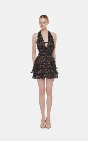 MONTSAND Polka Dot Halter Silk Mini Dress - Black