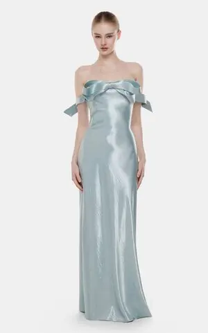 MONTSAND Satin Ribbon Maxi Dress - Blue