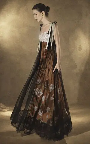 SALMA OSMAN Hand-painted Floral Tulle Gown