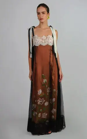SALMA OSMAN Hand-painted Floral Tulle Gown