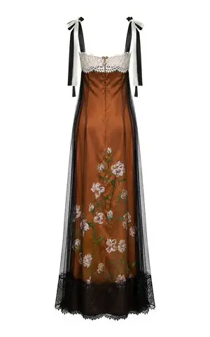 SALMA OSMAN Hand-painted Floral Tulle Gown