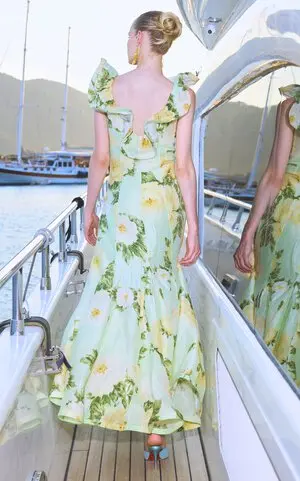 LA FUORI Celadon Bloom Linen-silk Maxi Dress