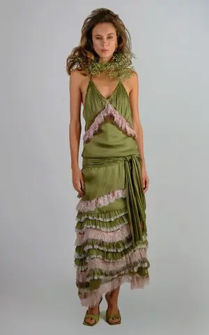 SALMA OSMAN Satin Ruffle Halter Silk-blend Gown