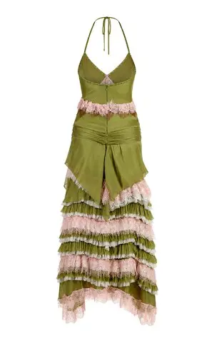 SALMA OSMAN Satin Ruffle Halter Silk-blend Gown