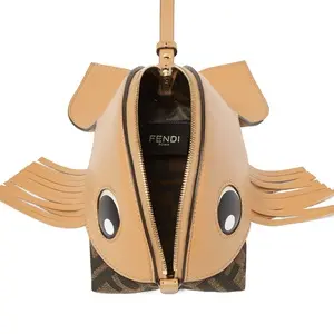 Fendi Ff Jacquard And Beige Leather Pouch