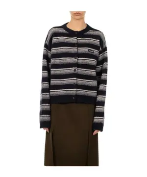 Miu Miu Striped Cardigan Sweater - Black