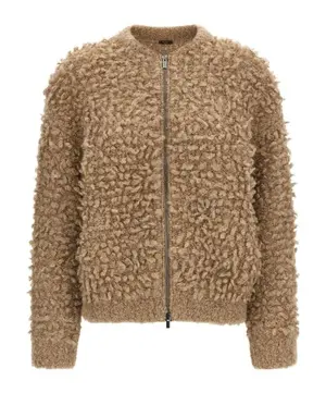 Peserico Bouclé Zip Knitted Jacket - Camel