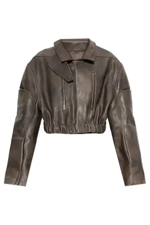 Rick Owens Cropped Leather Jacket - Brown