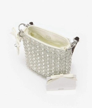 SELF-PORTRAIT Crystal Chain Mini Shoulder Bag - Cream