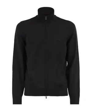 Hugo Boss Long Sleeved Balonso Zipped Cardigan - Black