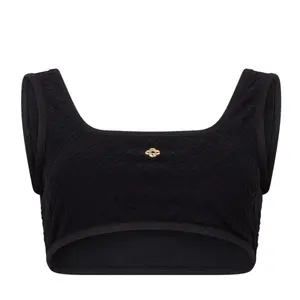 Casablanca Monogram Jacquard Bikini Top - Black