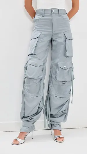 Attico Long Satin Cargo Pants - Ice