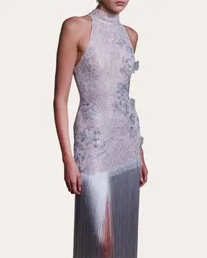 FRANCESCA MIRANDA Siena Beaded Lace Fringe Maxi Dress