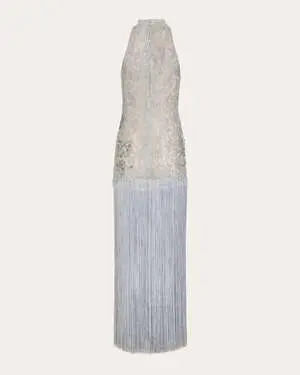 FRANCESCA MIRANDA Siena Beaded Lace Fringe Maxi Dress