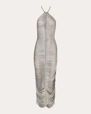 FRANCESCA MIRANDA Solar Silk Pata De Cabra Halter Dress - Silver
