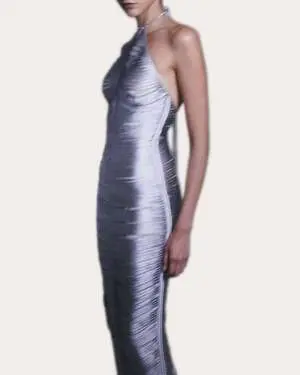 FRANCESCA MIRANDA Solar Silk Pata De Cabra Halter Dress