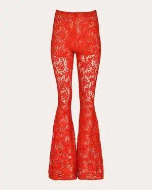 FRANCESCA MIRANDA Velvet Lace Flare Pants - Red