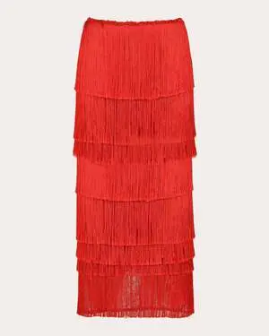 FRANCESCA MIRANDA Tempo Tiered Silk Fringe Maxi Skirt - Red