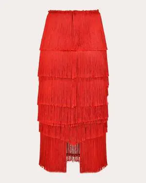 FRANCESCA MIRANDA Tempo Tiered Silk Fringe Maxi Skirt - Red