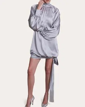 FRANCESCA MIRANDA Tide Draped Silk Tie Mini Dress