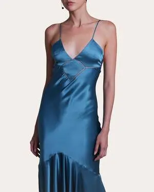 FRANCESCA MIRANDA Lagoon Silk Bias Maxi Dress