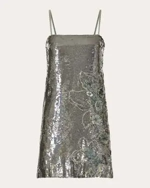 FRANCESCA MIRANDA Moonrise Beaded Floral Sequin Mini Dress - Silver