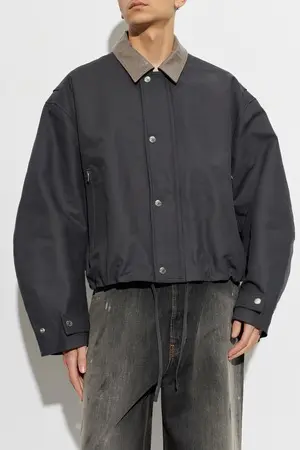 Acne Studios Insulated Jacket With A Leather Collar - Grey