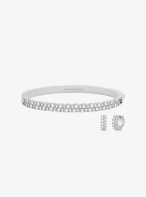 Michael Kors Double Pavé Bracelet And Huggie Earrings Set In By - Silver