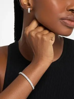 Michael Kors Double Pavé Bracelet And Huggie Earrings Set In By - Silver