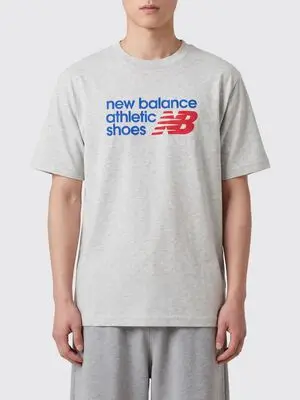 NEW BALANCE Crewneck Cotton T-shirt With Short Sleeves And Printed Logo - Grey