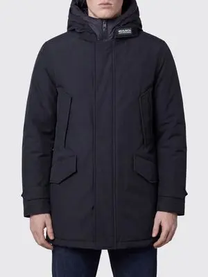 Woolrich Short Hooded Utility Parka In Cotton-nylon With Concealed Closure - Blue