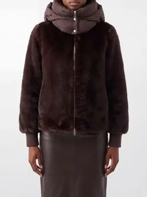 Add Faux Fur Jacket With Goose Down Ped Hood - Brown