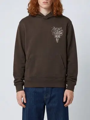 Amiri Rhinestone Logo Embroidered Cotton Hoodie - Brown