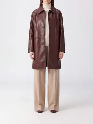 Soeur Knee-length Single-breasted Lambskin Leather Jacket - Brown