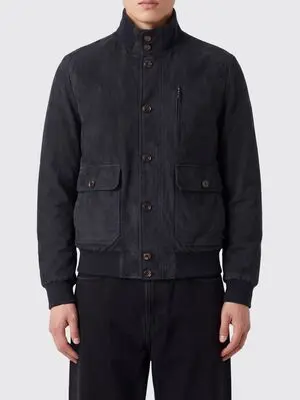 MOORER Suede Leather Bomber Jacket With High Collar And Elasticated Hem - Blue