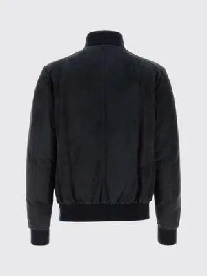 MOORER Suede Leather Bomber Jacket With High Collar And Elasticated Hem